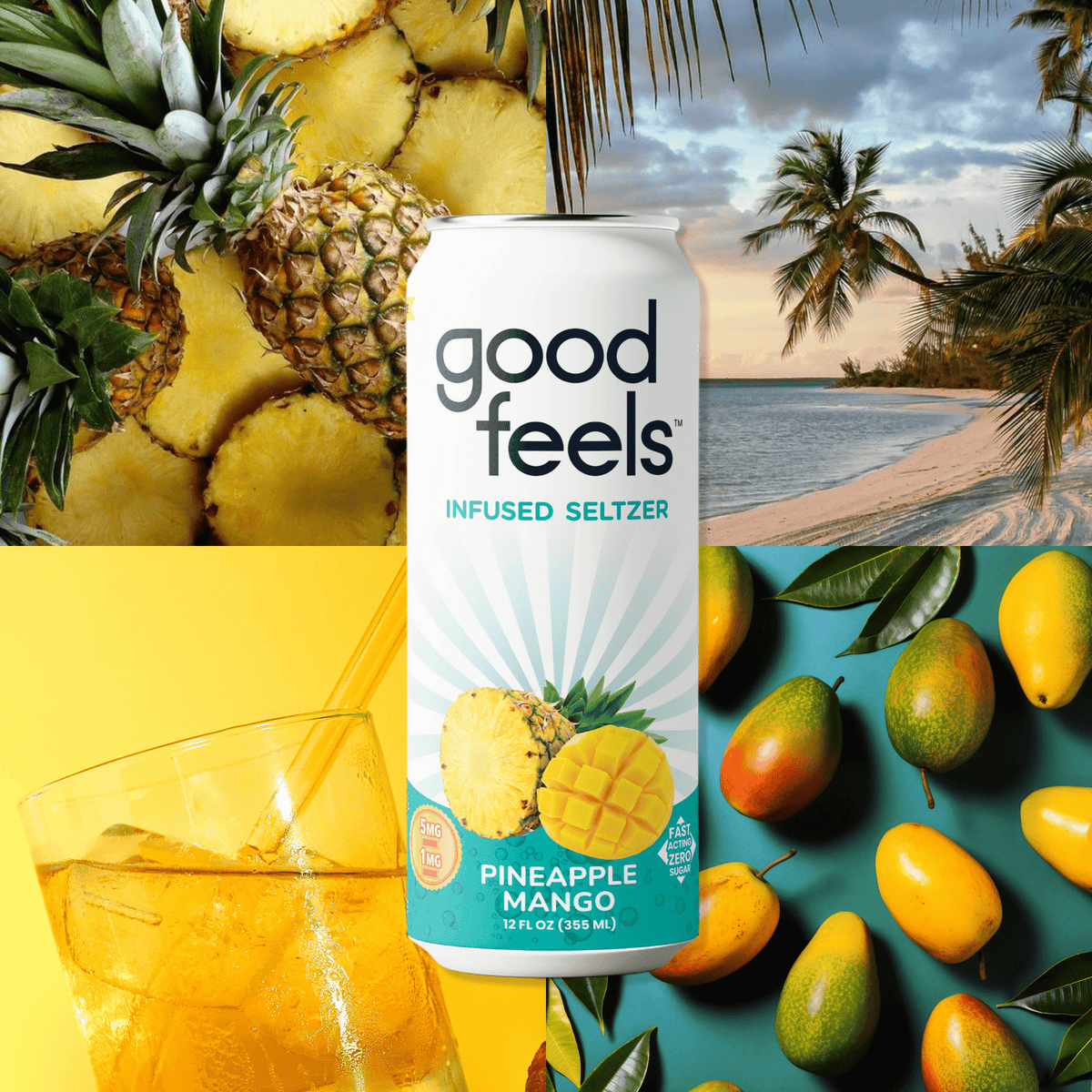 Indulge In Good Feels Pineapple Mango Infused Seltzer